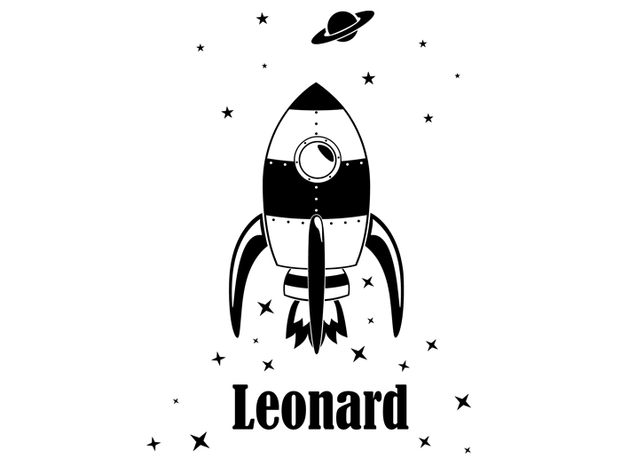 Wandtattoo Rakete mit Wunschname und Sternen | WANDTATTOO.DE