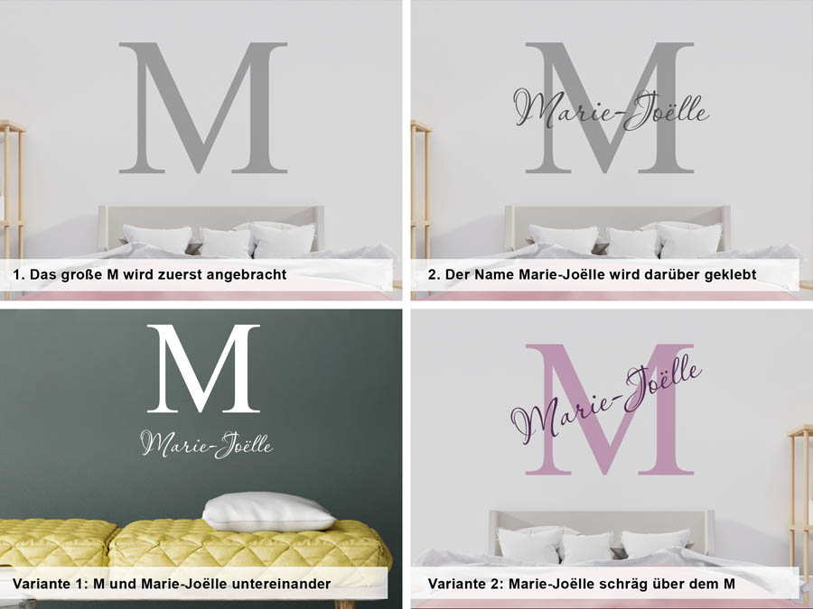 Wandtattoo Marie-Joëlle als Namensschild, Monogramm oder verschnörkelte ...